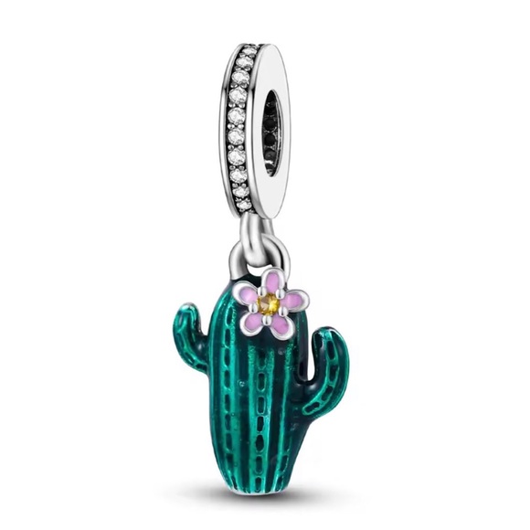 Pandora | Jewelry | Pandora Silver And Green Cactus Charm With Pink ...